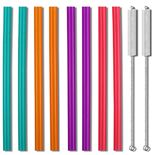 Extra Wide 0.51 inches Reusable Hard Smoothie Straws, Great for Bubble Tea, Boba Tea Milkshakes,10.25 Inches Long, 8 Pieces Jumbo Eco-Friendly Plastic Straws 2 Cleaning Brushes 1 Storage Bag BPA Free