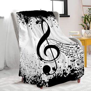 music note throw blanket, super soft comfortable bed blanket, luxury fuzzy cozy warm blanket for sofa couch bed (black white, throw 50" x 60")