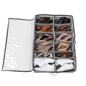 DECOLUXE Set of 2 Under Bed Shoe Organizer and Storage with Customizable Dividers up to 24 Pairs Total