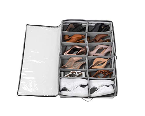 DECOLUXE Set of 2 Under Bed Shoe Organizer and Storage with Customizable Dividers up to 24 Pairs Total