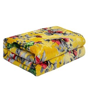 DaDa Bedding Vibrant Tropical Hummingbird Throw Blanket - Sunny Yellow Fleece Bright Super Soft Faux Mink for Sofa or Couch - Cozy & Lightweight - 50" x 60"