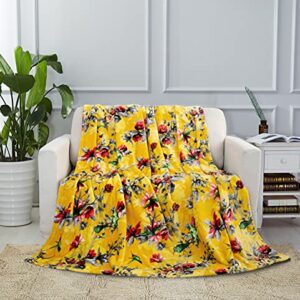 DaDa Bedding Vibrant Tropical Hummingbird Throw Blanket - Sunny Yellow Fleece Bright Super Soft Faux Mink for Sofa or Couch - Cozy & Lightweight - 50" x 60"