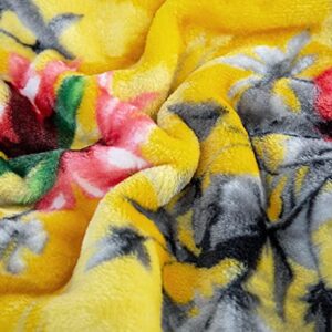 DaDa Bedding Vibrant Tropical Hummingbird Throw Blanket - Sunny Yellow Fleece Bright Super Soft Faux Mink for Sofa or Couch - Cozy & Lightweight - 50" x 60"