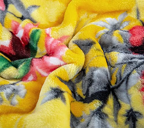 DaDa Bedding Vibrant Tropical Hummingbird Throw Blanket - Sunny Yellow Fleece Bright Super Soft Faux Mink for Sofa or Couch - Cozy & Lightweight - 50" x 60"