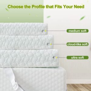 Mattress Topper Queen, Homhougo 3 Inch Green Tea Memory Foam Mattress Topper with Zippered Bamboo Cover, Cloud-Like Soft