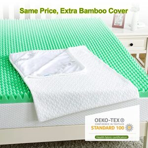 Mattress Topper Queen, Homhougo 3 Inch Green Tea Memory Foam Mattress Topper with Zippered Bamboo Cover, Cloud-Like Soft