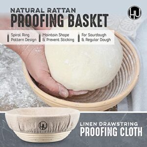 Sourdough Start Kit - Sourdough Bread Baking Supplies 2 Banneton Bread Proofing Basket Bowls, 2 Cloths, Whisk, Bread Lame, Dough Scraper, 2 Brushes - Sourdough Starter Kit Bread Making & Baking Tools