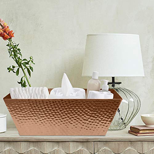 nu steel Copper Finish nusteel Hammered Metal Toilet Tank Tray, Bathroom Countertop Bin, Multipurpose Vanity, Cosmetics Organizer, Perfume Jewelry Makeup Plant