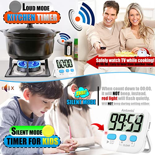 Timer, Timer for Kids, Kitchen Timer, Digital Timer for Cooking, Egg Timer, Magnetic Desk Timers for Teacher, Classroom, Toothbrush, Exercise, Bathroom, Oven, Baking, Table, Productivity - 2 Pack