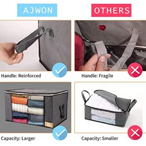 AJWON Large Capacity Clothes Storage Bag Organizer, Foldable Clothing Storage Bins with Clear Window, Reinforced Handle and Sturdy Zipper for Organizing Comforters, Blankets, Bedding,Closet,Pillows, 90L, Grey (Large)