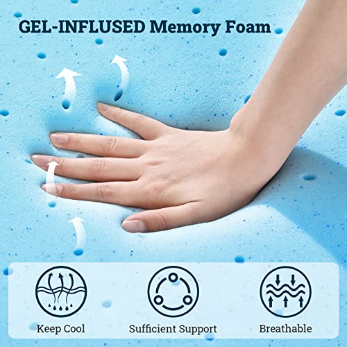 3 Inch Queen Gel Memory Foam Mattress Topper with Washable & Skin-Friendly Cover, 2 Layer Ventilated Design & High-Density Soft Memory Foam, No-Slip Thin Cooling Mattress Bed Pad Topper - Queen Size