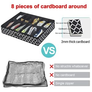 Under Bed Shoe Storage Organizer -Set of 2 ¨C Shoe Organizer Under Bed - Fits Men's and Women's Shoes, High Heels, and Sneakers - Up to 24 Pairs - Extra-Strong Zipper - Black - Perfect for College Dorms