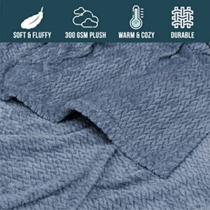 PAVILIA Soft Flannel Fleece Blanket Throw Dusty Blue, Textured Decorative Velvet Blanket for Couch Sofa Bed, Fuzzy Plush Cozy Warm Lightweight Microfiber Throw, Jacquard Weave Leaves Pattern 50x60