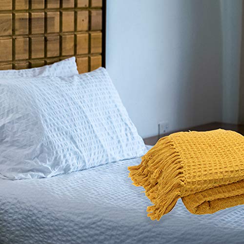 Shop LC Yellow Mustard Honeycomb Pattern Blanket Cotton Throw Blanket Super Soft for Couch Bedroom Size 70"X55"