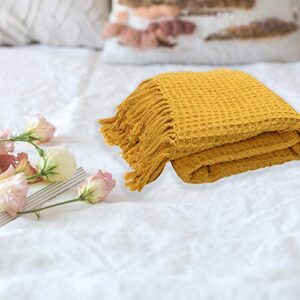 Shop LC Yellow Mustard Honeycomb Pattern Blanket Cotton Throw Blanket Super Soft for Couch Bedroom Size 70"X55"