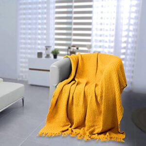 Shop LC Yellow Mustard Honeycomb Pattern Blanket Cotton Throw Blanket Super Soft for Couch Bedroom Size 70"X55"