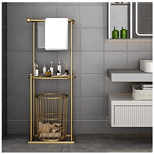 Towel Bar Stand Silver Chrome Plated Metal Free Standing Towel Rack Stand withwith Dirty Clothes Basket Rustproof Stainless Steel,Bedroom, Laundry Room, Blanket Rack (Size:122 * 69 * 45CM,Color:Gold)