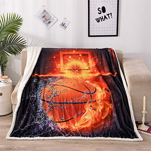 A Nice Night Basketball Print Sherpa Fleece Blanket Twin Size Plush Throw Blanket Fuzzy Soft Blanket Microfiber (Basketball, Twin(60x80 Inch))