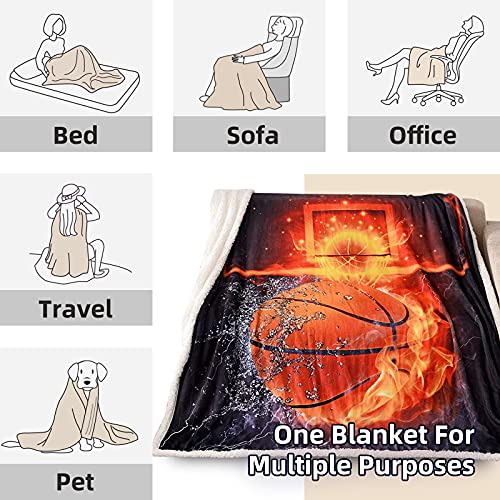 A Nice Night Basketball Print Sherpa Fleece Blanket Twin Size Plush Throw Blanket Fuzzy Soft Blanket Microfiber (Basketball, Twin(60x80 Inch))