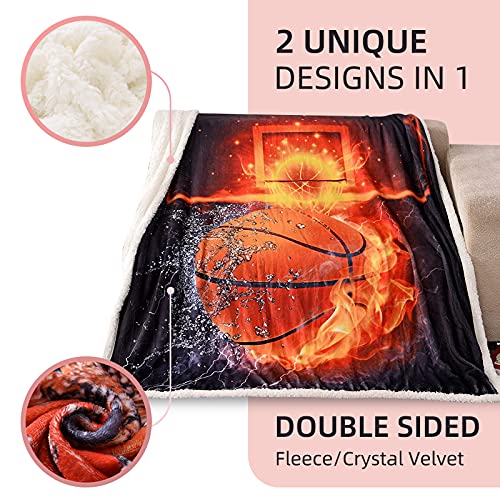 A Nice Night Basketball Print Sherpa Fleece Blanket Twin Size Plush Throw Blanket Fuzzy Soft Blanket Microfiber (Basketball, Twin(60x80 Inch))