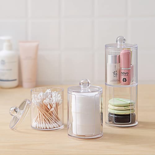 UUYYEO Clear Round Cotton Swab Holder Cotton Ball Container Cotton Pad Dispenser Bathroom Storage Canister Cotton Bud Organizer