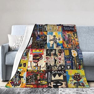 jean- shirt michel artist basquiat throw blanket super soft velvet blanket lightweight bed blanket durable home decor fleece blanket sofa blanket, suitable for all seasons 60"x50"