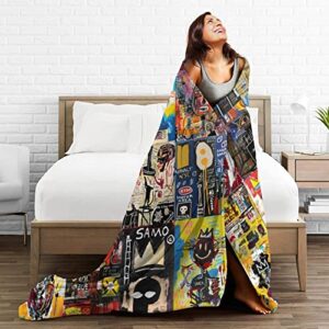 Jean- Shirt Michel Artist Basquiat Throw Blanket Super Soft Velvet Blanket Lightweight Bed Blanket Durable Home Decor Fleece Blanket Sofa Blanket, Suitable for All Seasons 60"X50"