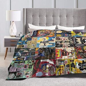 Jean- Shirt Michel Artist Basquiat Throw Blanket Super Soft Velvet Blanket Lightweight Bed Blanket Durable Home Decor Fleece Blanket Sofa Blanket, Suitable for All Seasons 60"X50"