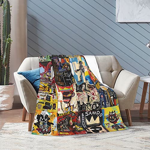 Jean- Shirt Michel Artist Basquiat Throw Blanket Super Soft Velvet Blanket Lightweight Bed Blanket Durable Home Decor Fleece Blanket Sofa Blanket, Suitable for All Seasons 60"X50"