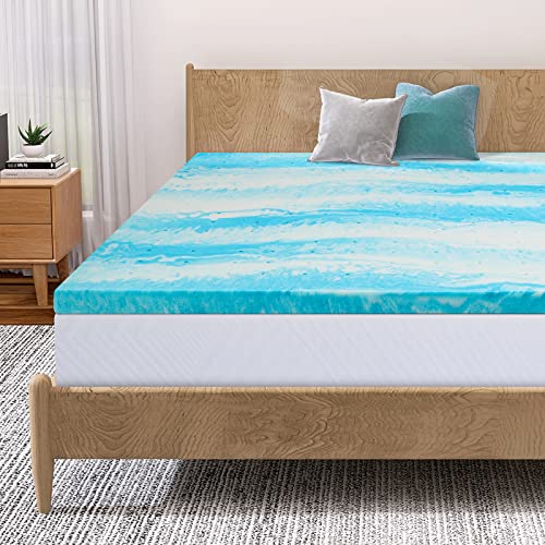 Vyfipt 3 Inch Ventilated Gel Infused Memory Foam Mattress Topper, Cooling Gel Foam, Pressure Relief, Mattress Topper in a Box, CertiPUR-US Certified, Blue, Queen