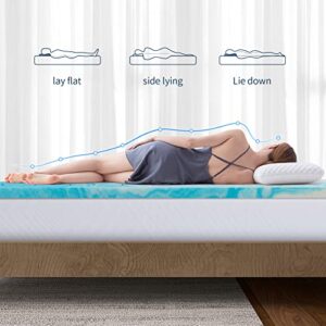 Vyfipt 3 Inch Ventilated Gel Infused Memory Foam Mattress Topper, Cooling Gel Foam, Pressure Relief, Mattress Topper in a Box, CertiPUR-US Certified, Blue, Queen