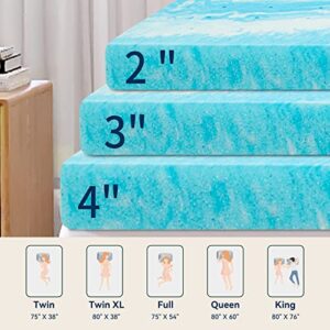 Vyfipt 3 Inch Ventilated Gel Infused Memory Foam Mattress Topper, Cooling Gel Foam, Pressure Relief, Mattress Topper in a Box, CertiPUR-US Certified, Blue, Queen