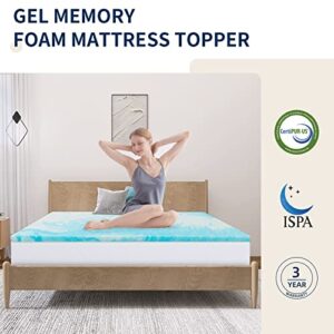 Vyfipt 3 Inch Ventilated Gel Infused Memory Foam Mattress Topper, Cooling Gel Foam, Pressure Relief, Mattress Topper in a Box, CertiPUR-US Certified, Blue, Queen