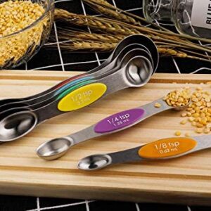 Magnetic Measuring Spoons Set of 6 Stainless Steel Dual Sided Stackable Teaspoon for Measuring Dry and Liquid Ingredients