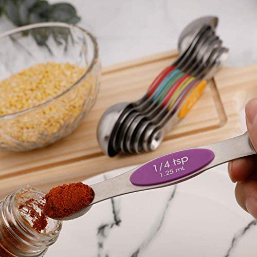 Magnetic Measuring Spoons Set of 6 Stainless Steel Dual Sided Stackable Teaspoon for Measuring Dry and Liquid Ingredients