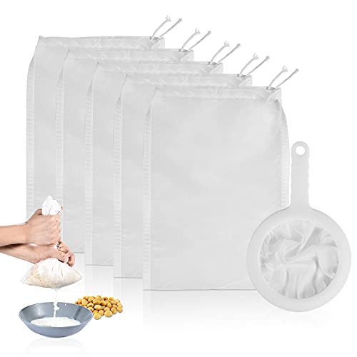 Haosens 6 Pack - 200 Mesh Fine Strainer & Nut Milk Bags, Reusable Food Grade BPA-Free Ultra Strong Nylon Nutmilk, Juices, Cold Brew, Tea Coffee, Juice Soy, 9.4x2.6 inch