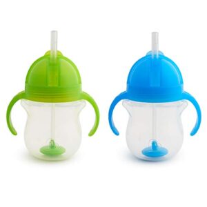 munchkin® any angle™ weighted straw trainer cup with click lock™ lid, 7 ounce, 2 pack, blue/green