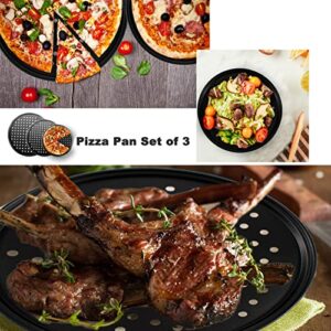 mobzio Baking Steel Pizza Pan with Holes, Round Pizza Pan for Oven, 9 Inch, 11 Inch, 12 Inch Bakeware Pizza Tray, Nonstick Baking Supplies Home Restaurant Kitchen Steel Crisper Pizza Pan Set (3 Pcs)