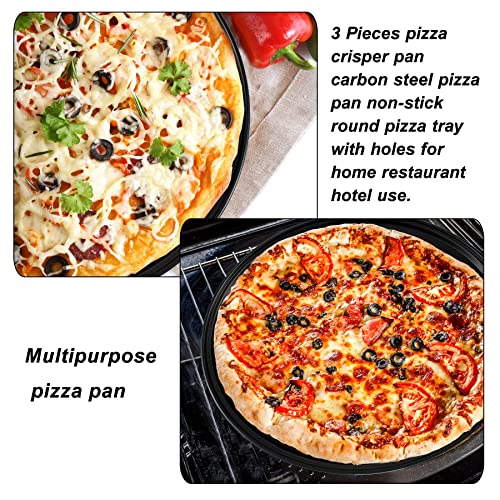 mobzio Baking Steel Pizza Pan with Holes, Round Pizza Pan for Oven, 9 Inch, 11 Inch, 12 Inch Bakeware Pizza Tray, Nonstick Baking Supplies Home Restaurant Kitchen Steel Crisper Pizza Pan Set (3 Pcs)