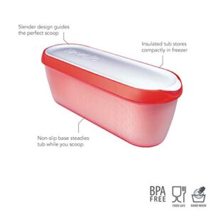 Tovolo Glide-A-Scoop Ice Cream Tub Reusable Container with Non-Slip Base, Stackable on Freezer Shelves, BPA-Free, 1.5 Quart, Strawberry Sorbet