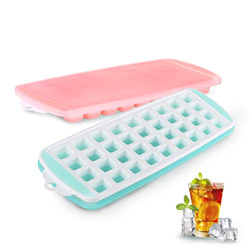 Small Ice Cube Trays with Lid - Mini Ice Trays for Freezer with Lid, ZDZDZ 2 Pack Easy-Release Tiny Ice Trays - Make 72 Ice Cube,Stackable Ice Mold Set for Iced Coffee Whiskey Beverages Cocktails