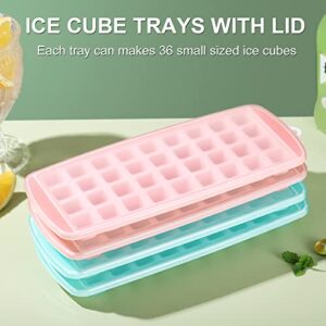 Small Ice Cube Trays with Lid - Mini Ice Trays for Freezer with Lid, ZDZDZ 2 Pack Easy-Release Tiny Ice Trays - Make 72 Ice Cube,Stackable Ice Mold Set for Iced Coffee Whiskey Beverages Cocktails