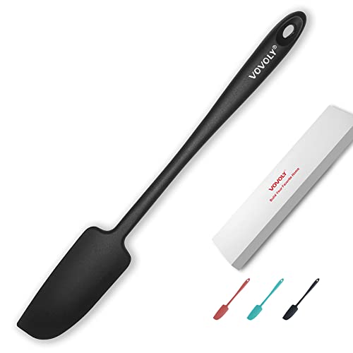 Silicone Jar Spatula, Small Rubber Scraper, Spatulas Silicone Heat Resistant, Seamless,Non StIck Cookware 11.2 Inch, Black.