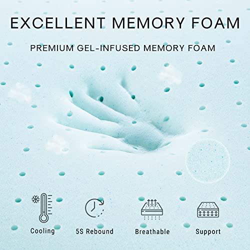 Kingfun 3 Inch Gel Memory Foam Mattress Topper Queen, 2-Layer Ventilated Cooling Mattress Topper for Back Pain, Bamboo Charcoal Reversible Mattress Pad with Washable & Breathable Cover, Queen