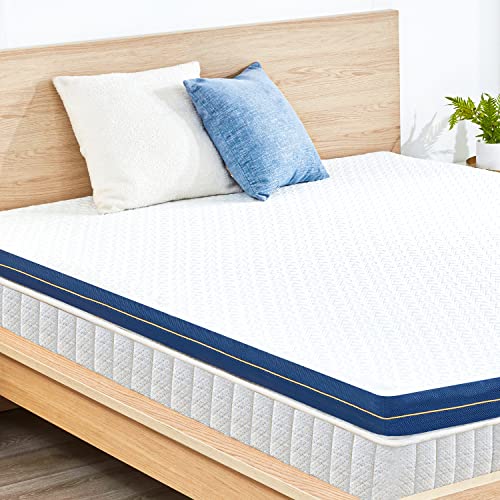 Kingfun 3 Inch Gel Memory Foam Mattress Topper Queen, 2-Layer Ventilated Cooling Mattress Topper for Back Pain, Bamboo Charcoal Reversible Mattress Pad with Washable & Breathable Cover, Queen