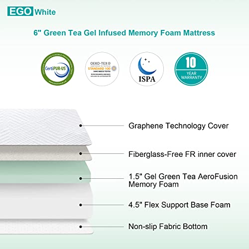 MUUEGM Twin Mattress 6 inch Cooling Gel Memory Foam Mattress Green Tea Infused Mattress in a Box,Medium Firm Mattress Twin Size for Pressure Relief,Fiberglass Free,CertiPUR-US Certified