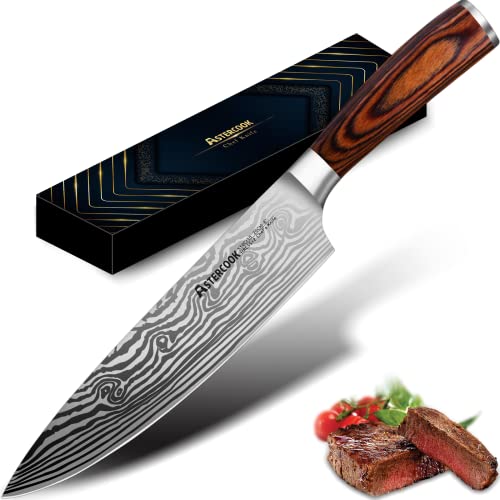 Astercook Chef Knife, 8 Inch Professional Kitchen Knife, German High Carbon Stainless Steel Ultra Sharp Knife, Chefs Knives with Ergonomic Handle and Gift Box