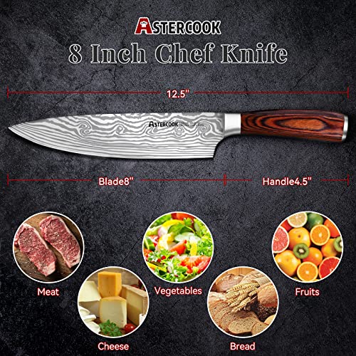 Astercook Chef Knife, 8 Inch Professional Kitchen Knife, German High Carbon Stainless Steel Ultra Sharp Knife, Chefs Knives with Ergonomic Handle and Gift Box