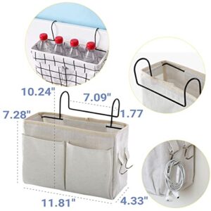 Soying Big Pocket Under-Bed Storage Organizer Bag, Big Pocket Fabric Hanging Storage Basket Organizer Box for Home Kitchen Closet Bathroom (BedSide-WhiteGrid)