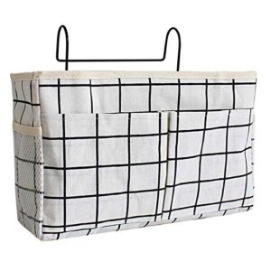 Soying Big Pocket Under-Bed Storage Organizer Bag, Big Pocket Fabric Hanging Storage Basket Organizer Box for Home Kitchen Closet Bathroom (BedSide-WhiteGrid)